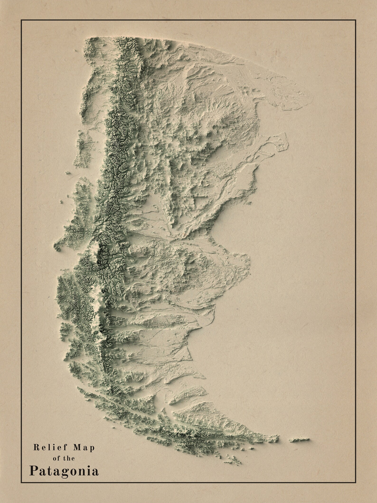 Patagonia Map Patagonia 2D Relief Map Argentina Relief Map - Etsy