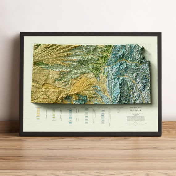 Kansas Map Kansas 2D Relief Map Kansas Vintage Map Kansas - Etsy