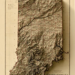 Indiana Map Indiana 2D Relief Map Indiana Vintage Print Map - Etsy