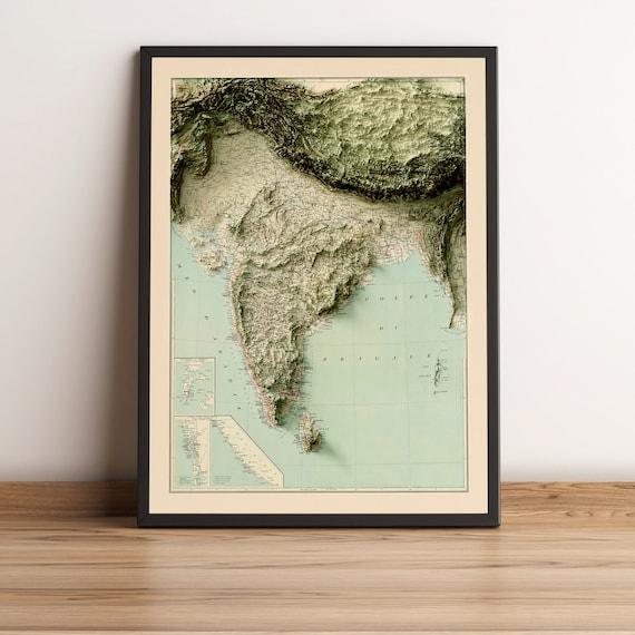 India Map India 2D Relief Map India Vintage Map India - Etsy India