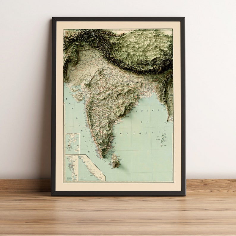India Map India 2D Relief Map India Vintage Map India - Etsy