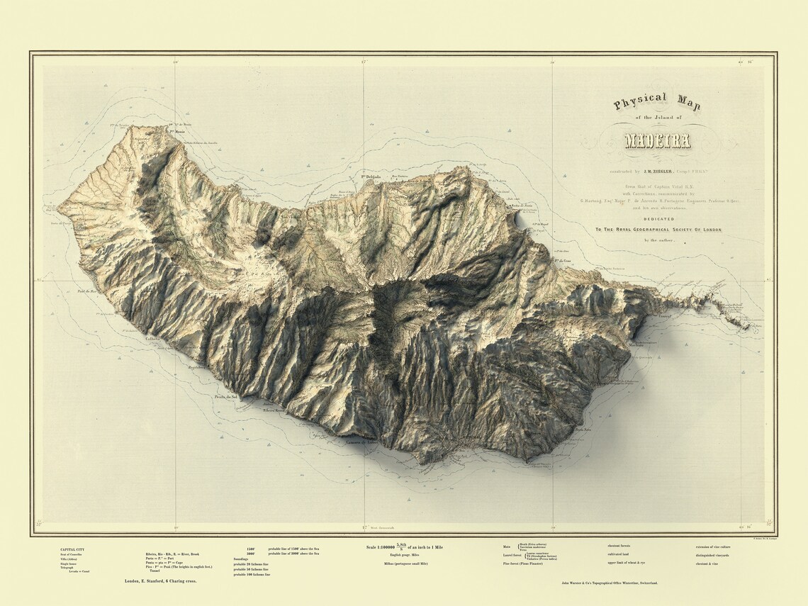 Madeira Island Portugal Map Madeira Island 2D Relief Map - Etsy