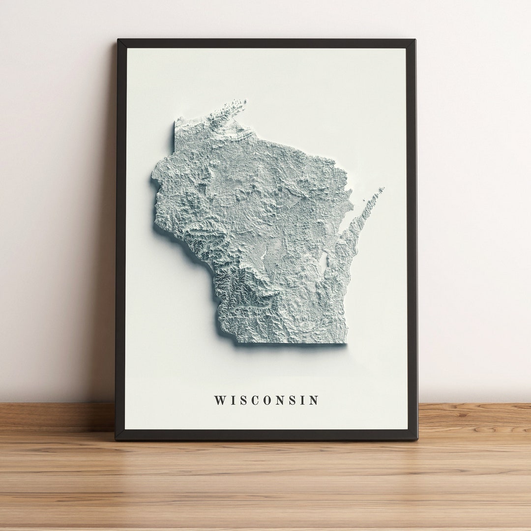 Wisconsin Map, Wisconsin 2D Relief Map, Wisconsin Minimalist Poster ...