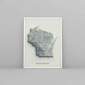 Wisconsin Map, Wisconsin 2D Relief Map, Wisconsin Minimalist Poster ...