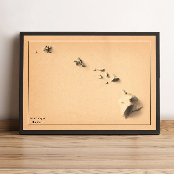 Hawaii Map Hawaii 2D Relief Map Hawaii Minimalist Map - Etsy