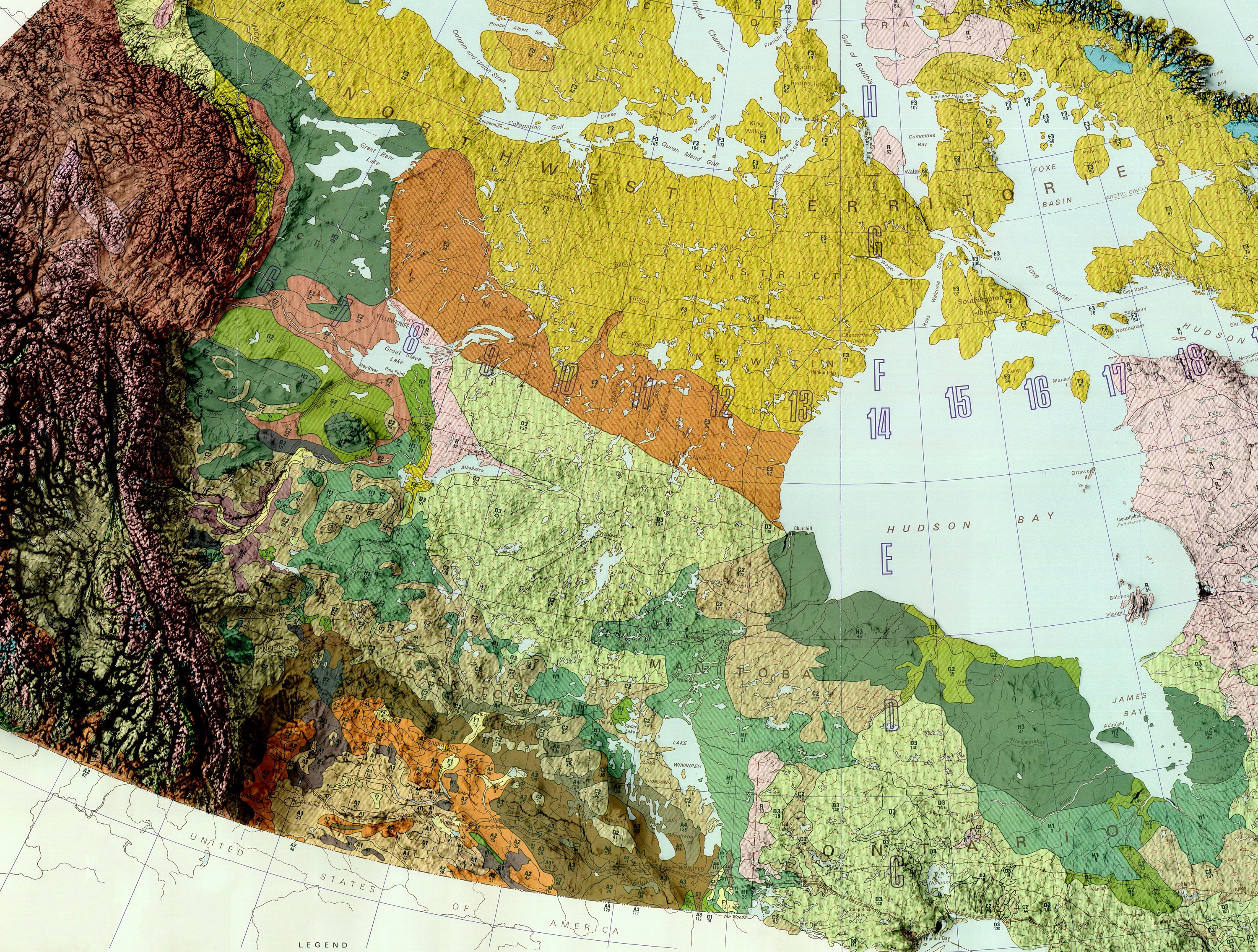 Canada Map, Canada 2D Relief Map, Canada Topo Map, Canada Print, Canada ...