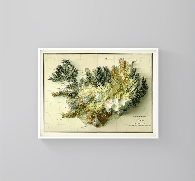 Iceland Map Iceland 2D Relief Map Iceland Geological Map - Etsy