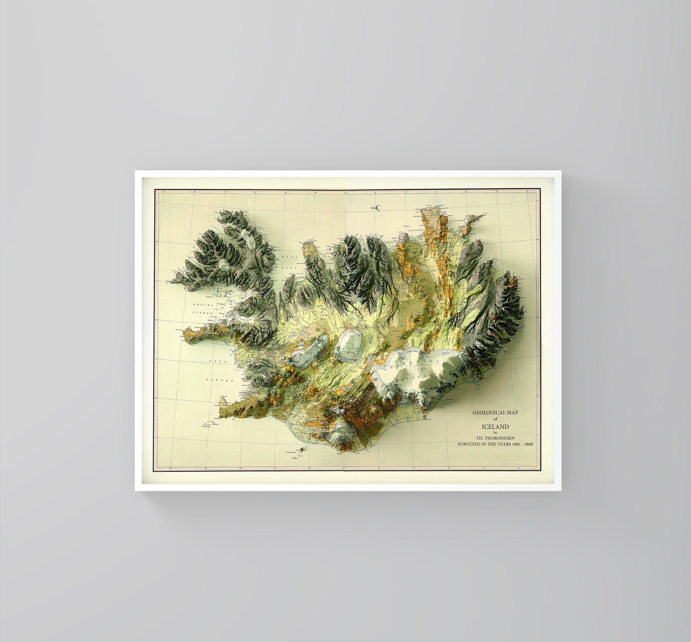 Iceland Map Iceland 2D Relief Map Iceland Geological Map - Etsy