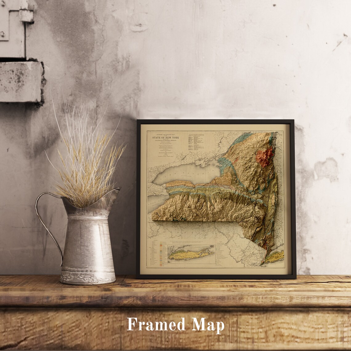 New York State Map New York 2D Relief Map New York | Etsy