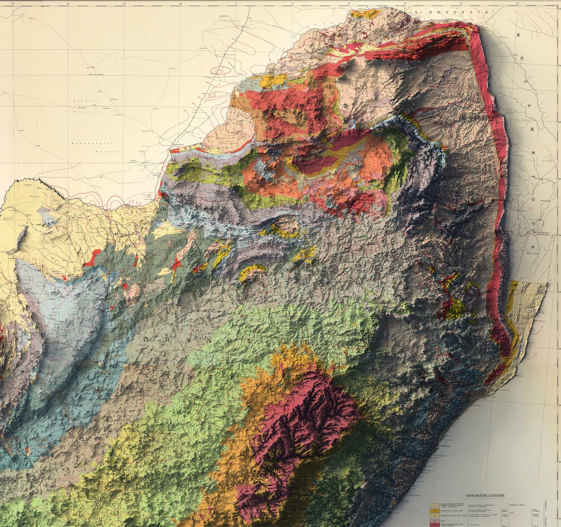 South Africa Map, South Africa 2D Relief Map, South Africa Vintage Map ...