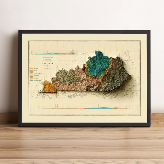 Kentucky Map Kentucky 2D Relief Map Kentucky Vintage Map - Etsy Australia