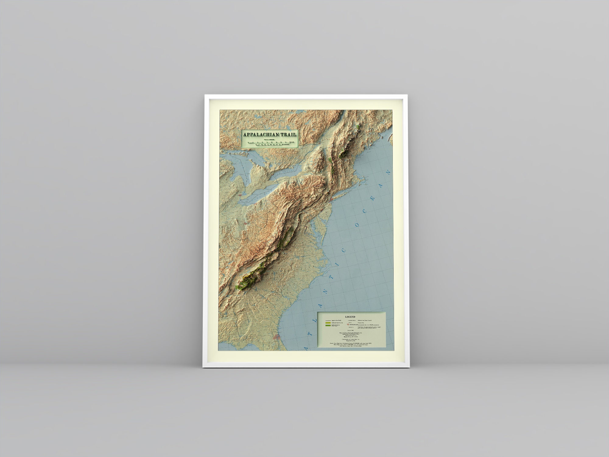 Appalachian Trail Map Appalachian Trail 2D Relief Map - Etsy