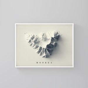 Moorea Map, Moorea French Polynesia 2D Relief Map, Moorea Minimalist ...