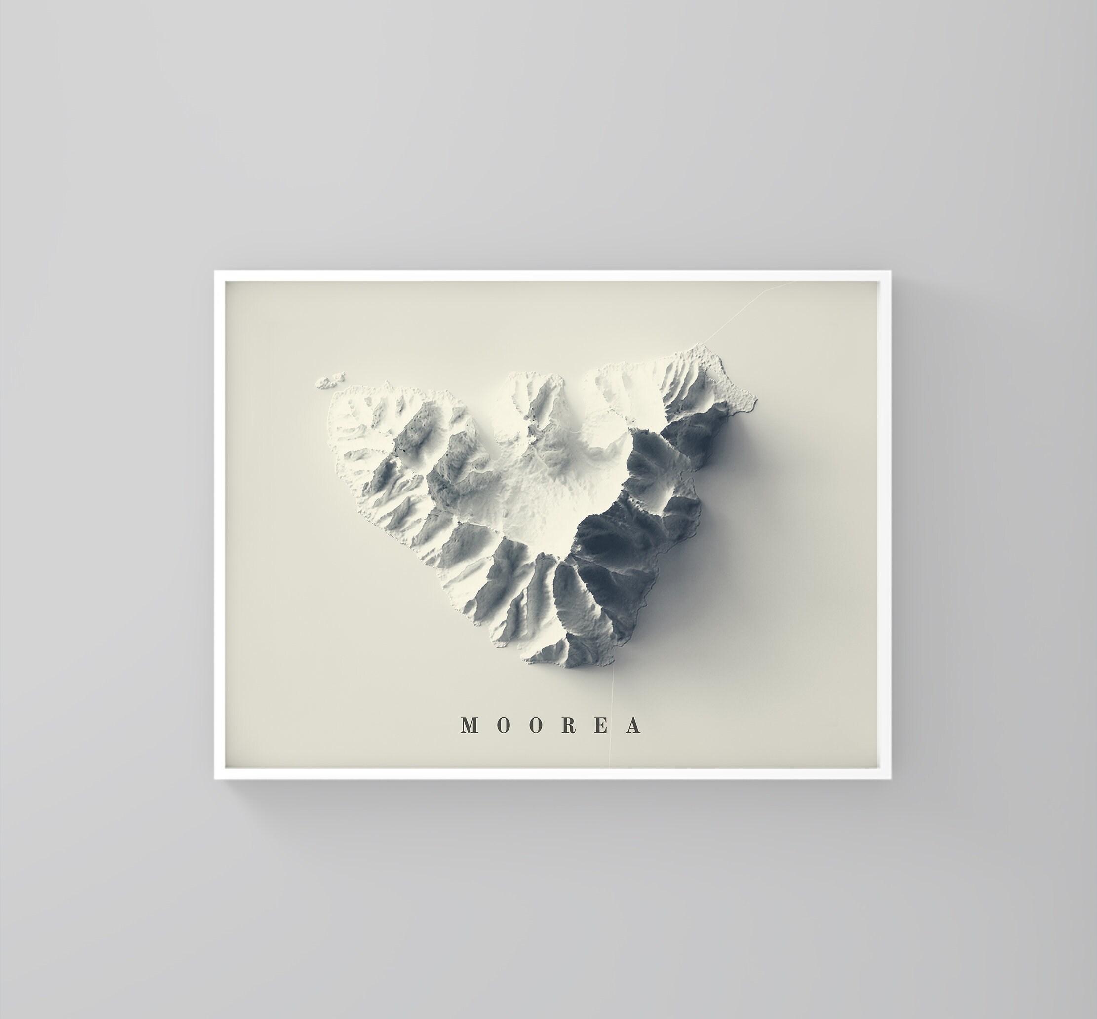 Moorea Map, Moorea French Polynesia 2D Relief Map, Moorea Minimalist ...