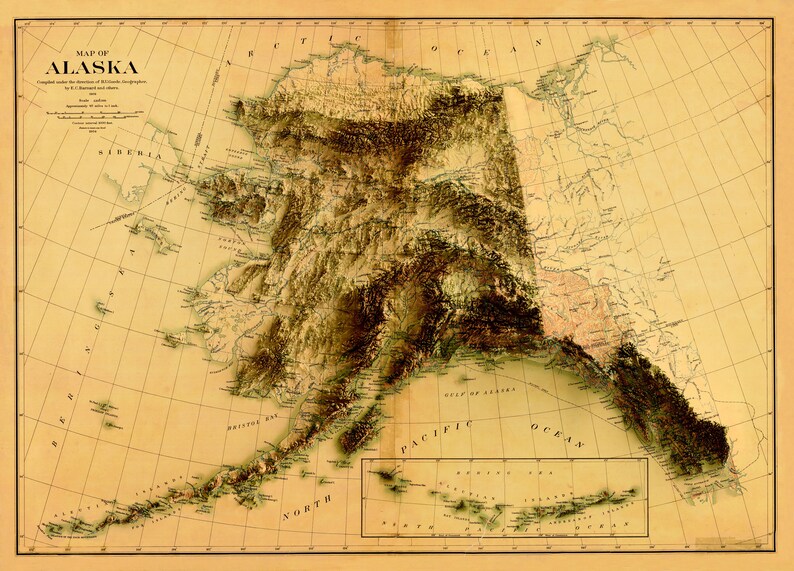 Alaska Map Alaska 2D Relief Map Alaska Historical Map - Etsy