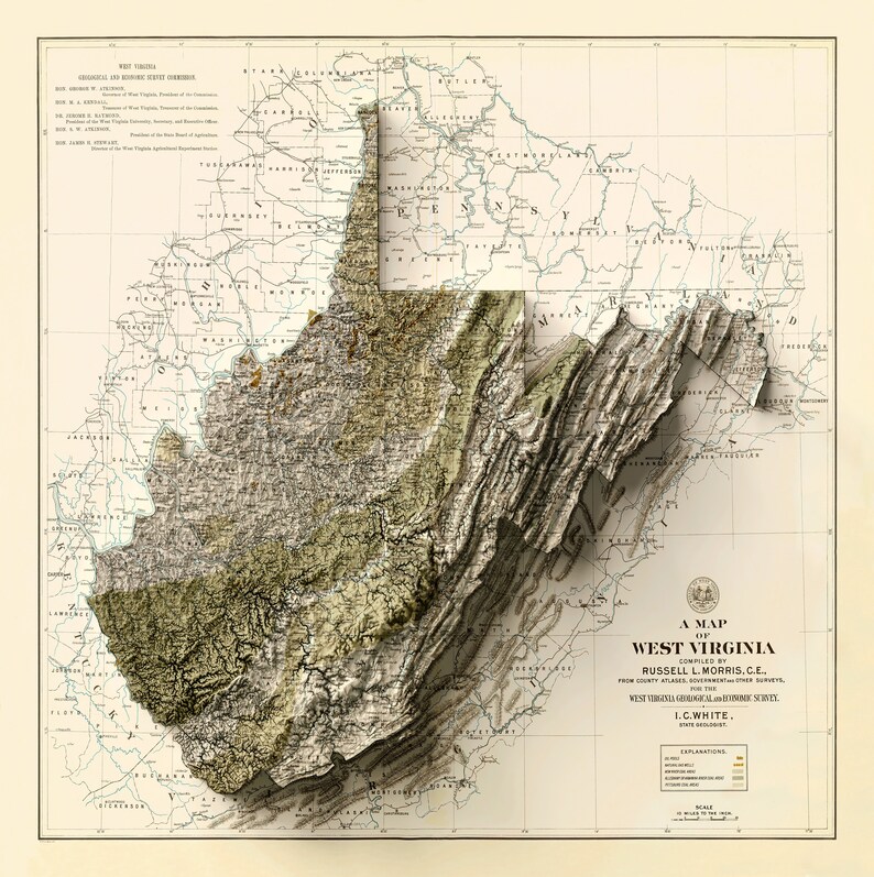Map of West Virginia West Virginia 2D Relief Map West - Etsy