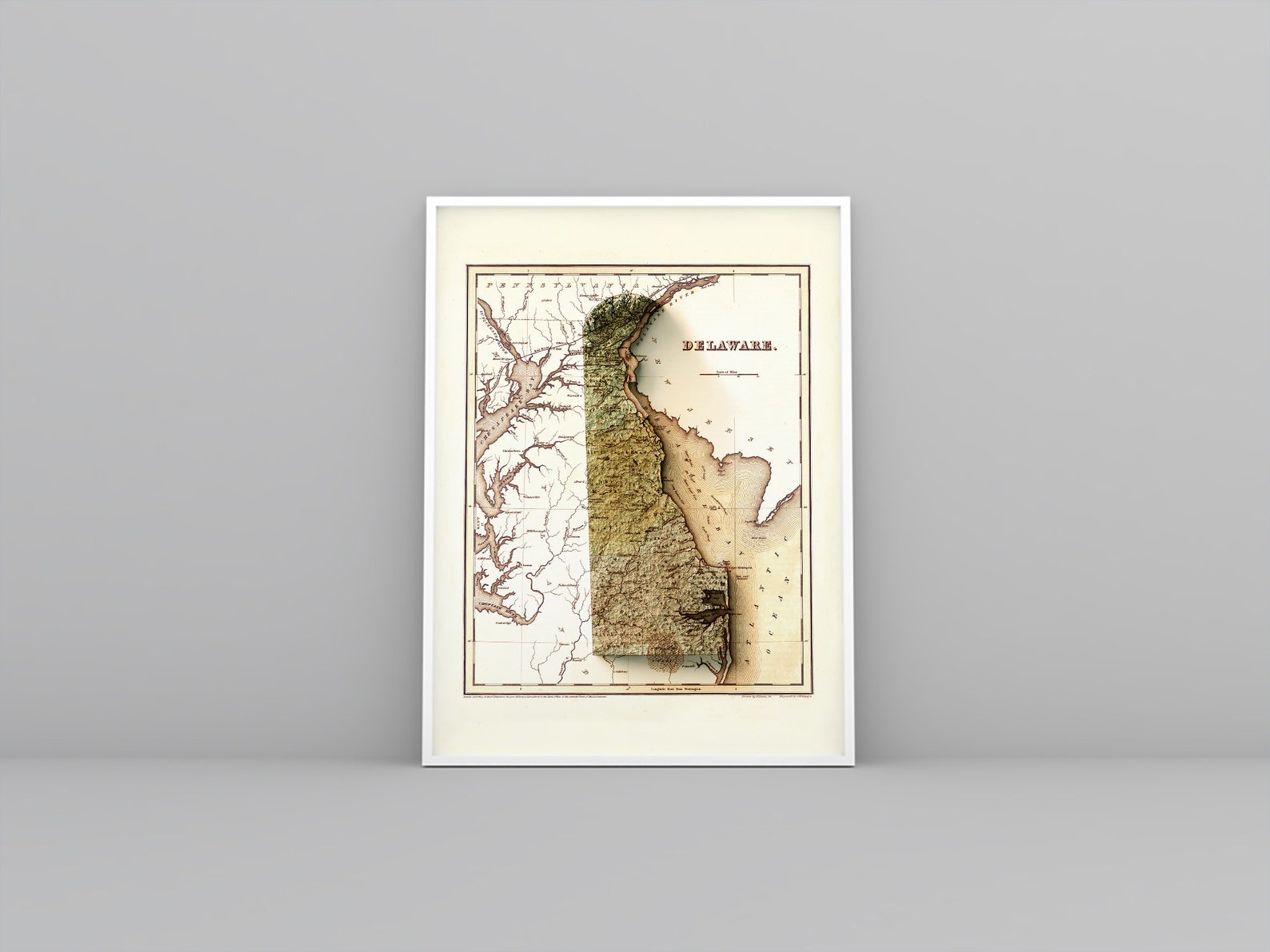 Delaware Map Delaware 2D Relief Map Delaware Vintage Map - Etsy