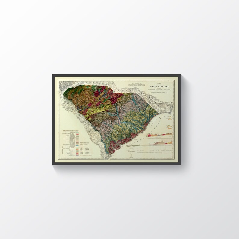 South Carolina Map South Carolina 2D Relief Map South - Etsy