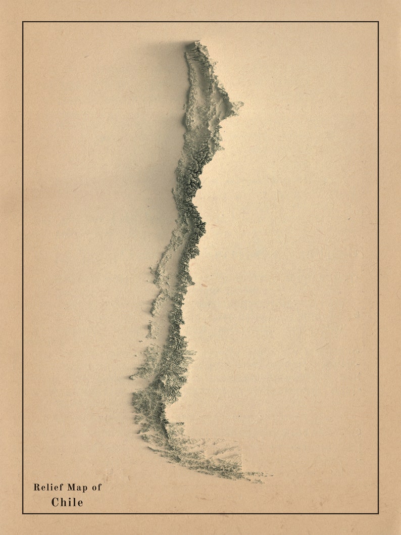 Chile Map Chile 2D Relief Map Chile Vintage Map Chile - Etsy