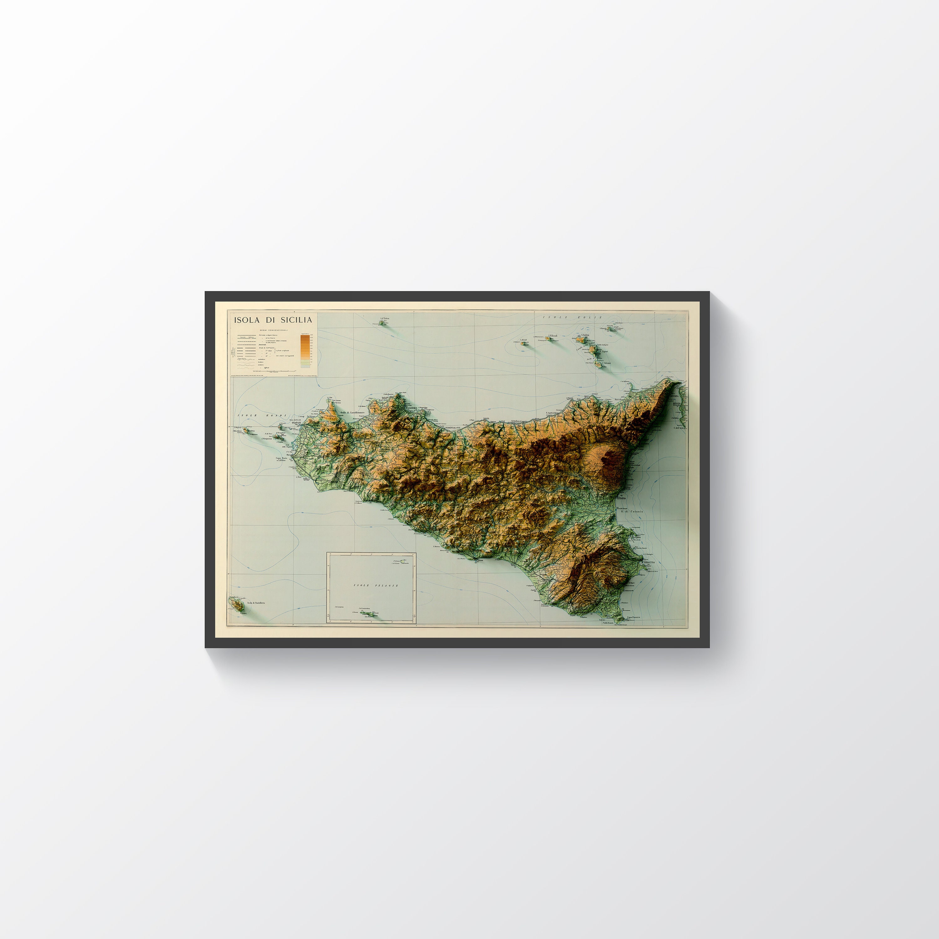 Sicily Map Sicilia Map Sicily 2D Relief Map Sicily Vintage - Etsy