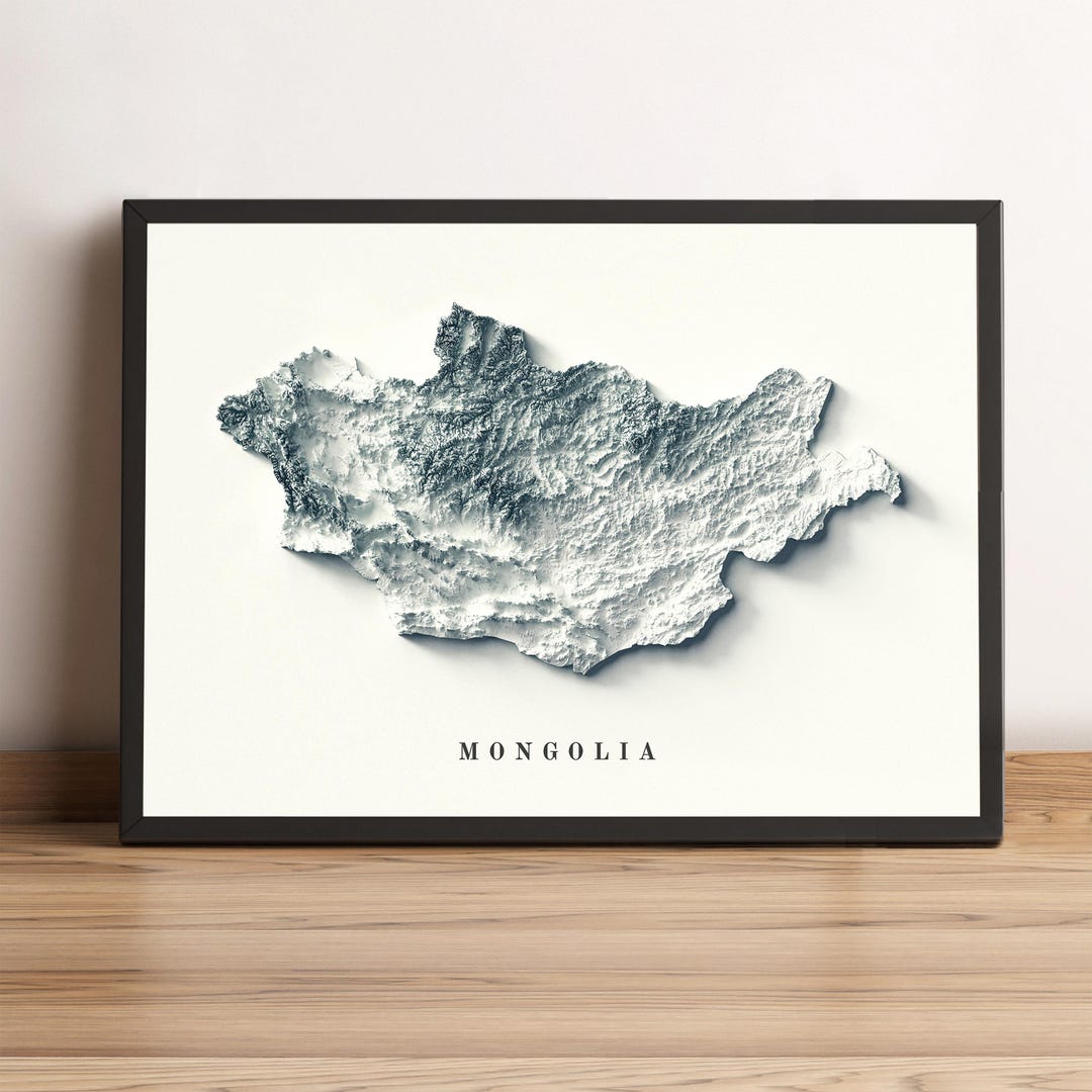 Mongolia Map, Mongolia 2D Relief Map, Mongolia Minimalist Map, Mongolia ...