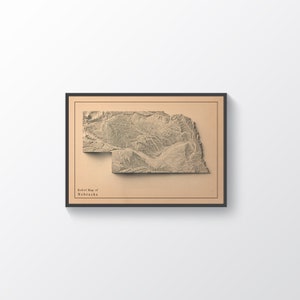 Nebraska Map, Nebraska 2D Relief Map, Nebraska Print, Nebraska ...