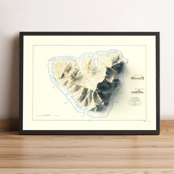 Moorea Map Moorea French Polynesia 2D Relief Map Moorea - Etsy