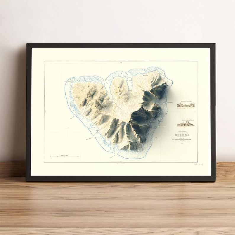 Moorea Map Moorea French Polynesia 2D Relief Map Moorea - Etsy