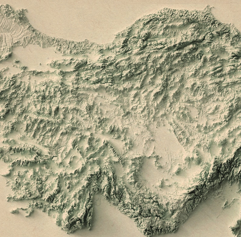 Turkey Map Turkey Shaded 2D Relief Map Turkey Vintage Map - Etsy