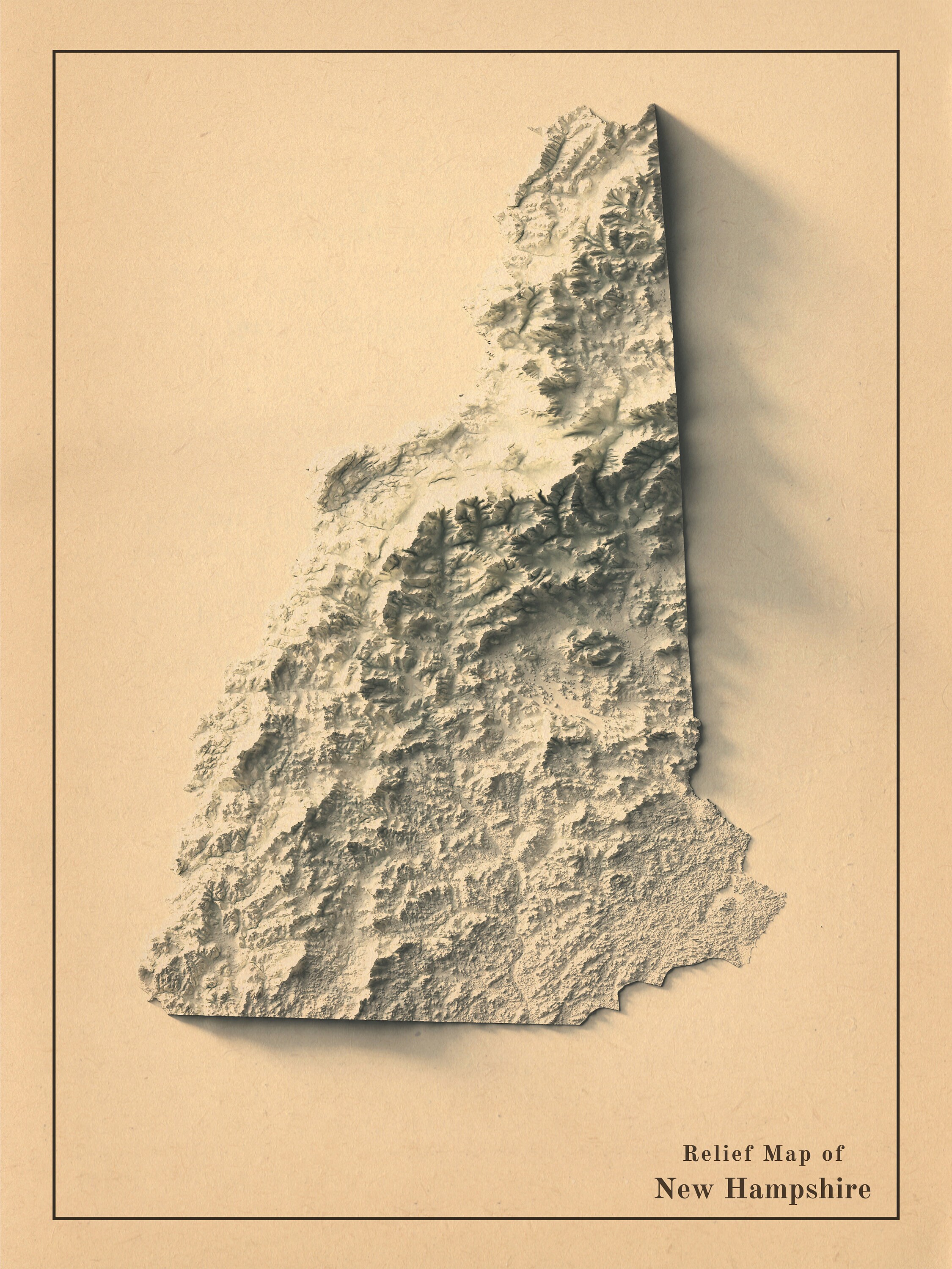 Mapa de New Hampshire Mapa en relieve 2D de New Hampshire - Etsy México