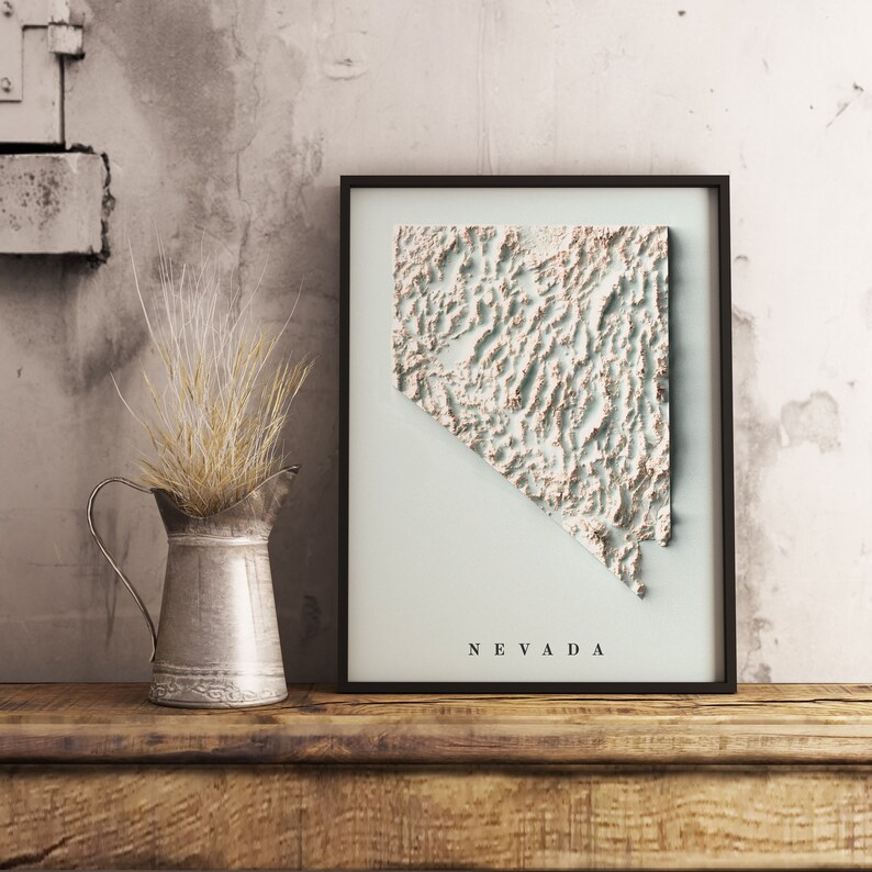 Nevada Map Nevada 2D Relief Map Nevada Print Nevada - Etsy