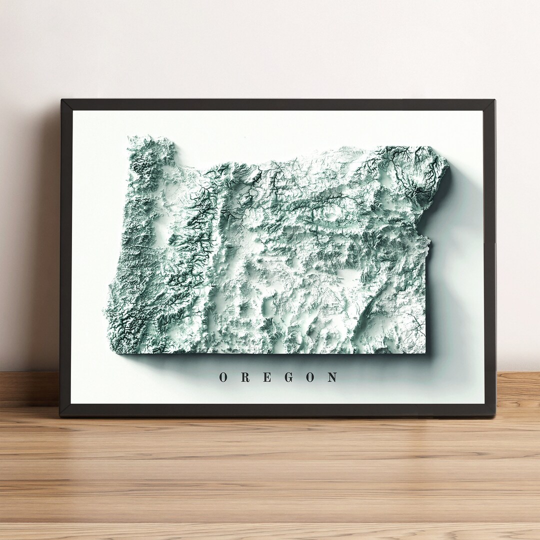 Mapa de Oregón Mapa en relieve 2D de Oregón Mapa minimalista - Etsy España