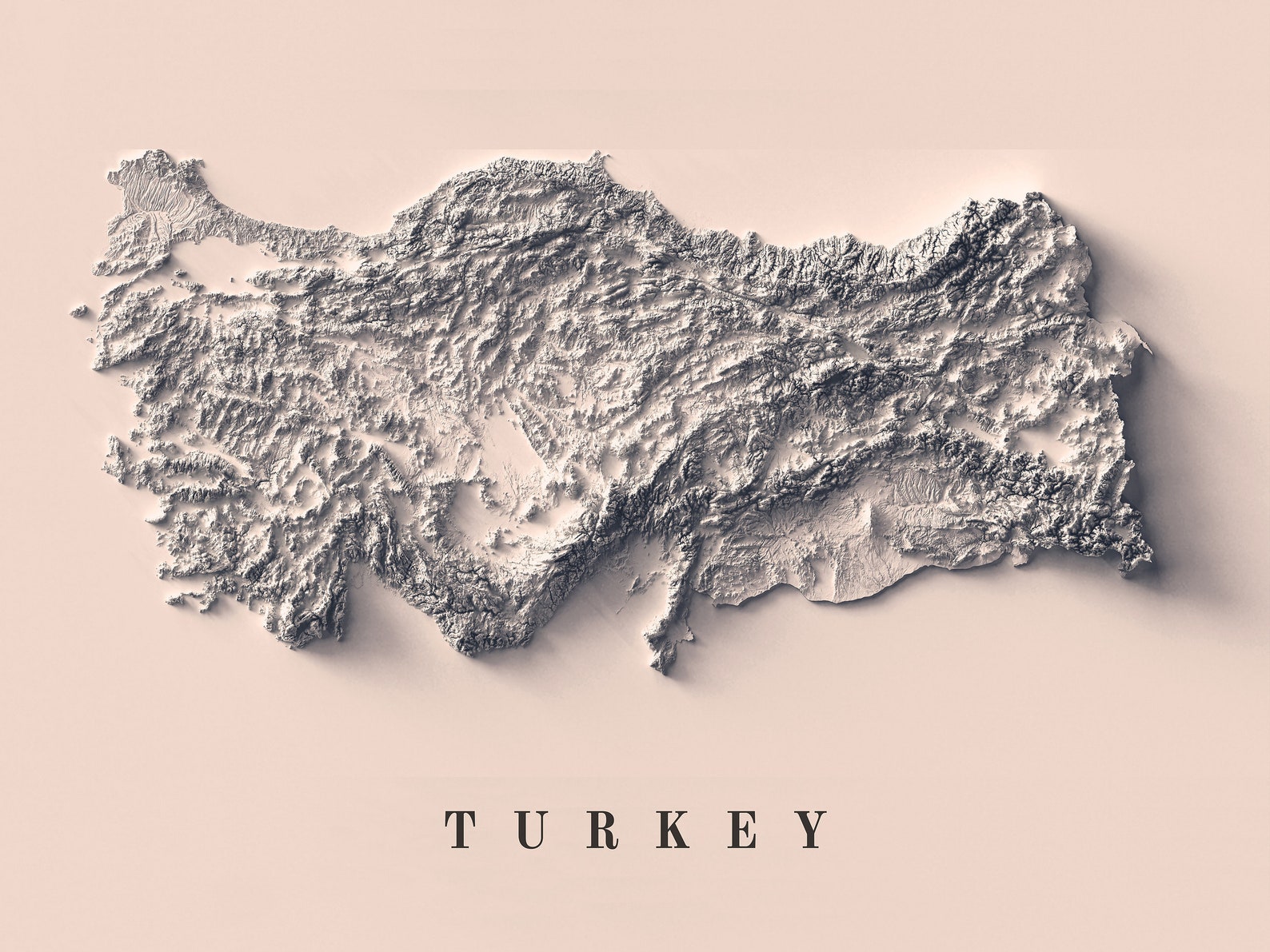 Turkey Map Turkey Shaded 2D Relief Map Turkey Vintage Map - Etsy