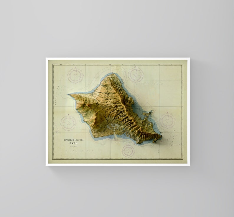 Oahu Map Hawaii Map Oahu Island Map Oahu 2D Relief Map - Etsy