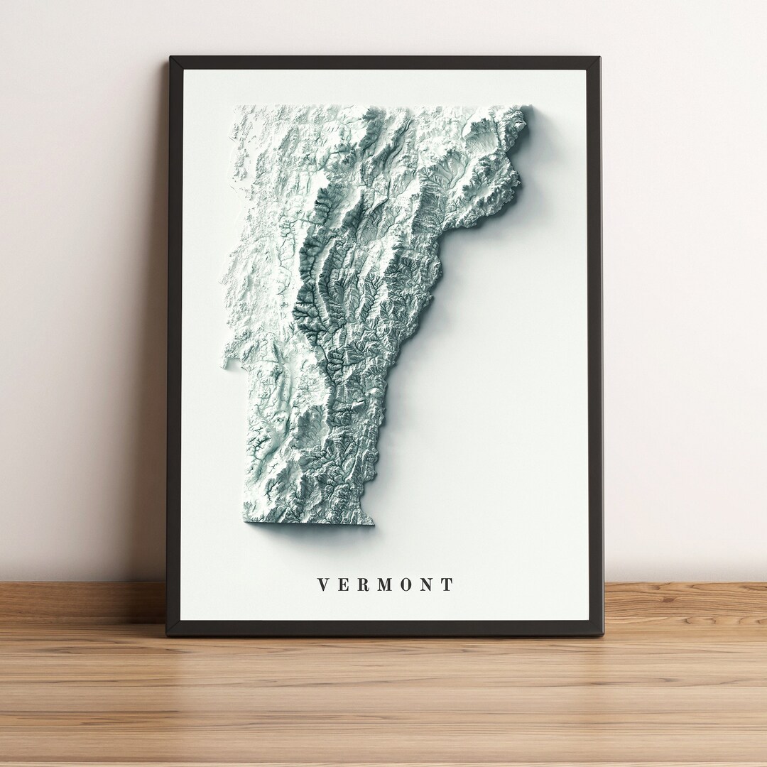 Vermont Map, Vermont 2D Relief Map, Vermont Minimalist Poster, Vermont ...