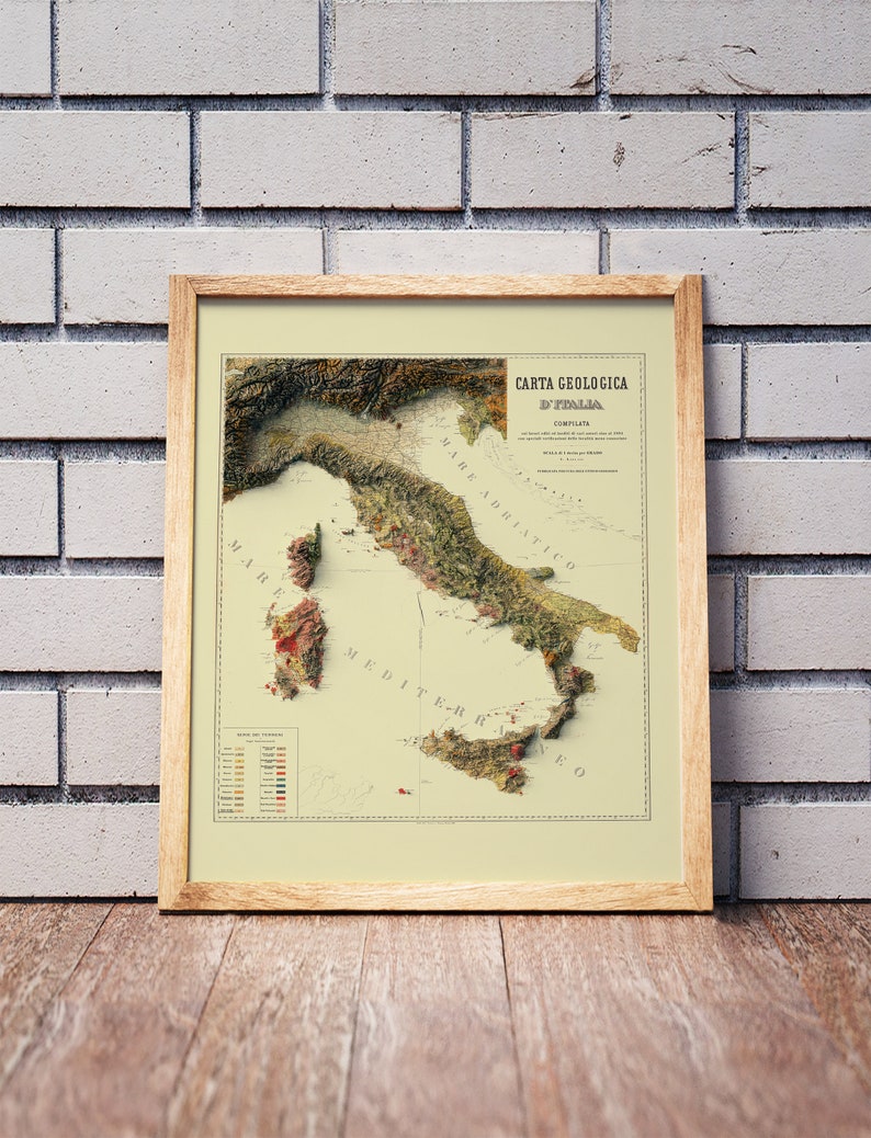 Italy Map, Italy 2D Relief Map, Italy Geological Map, Italy Vintage Map ...