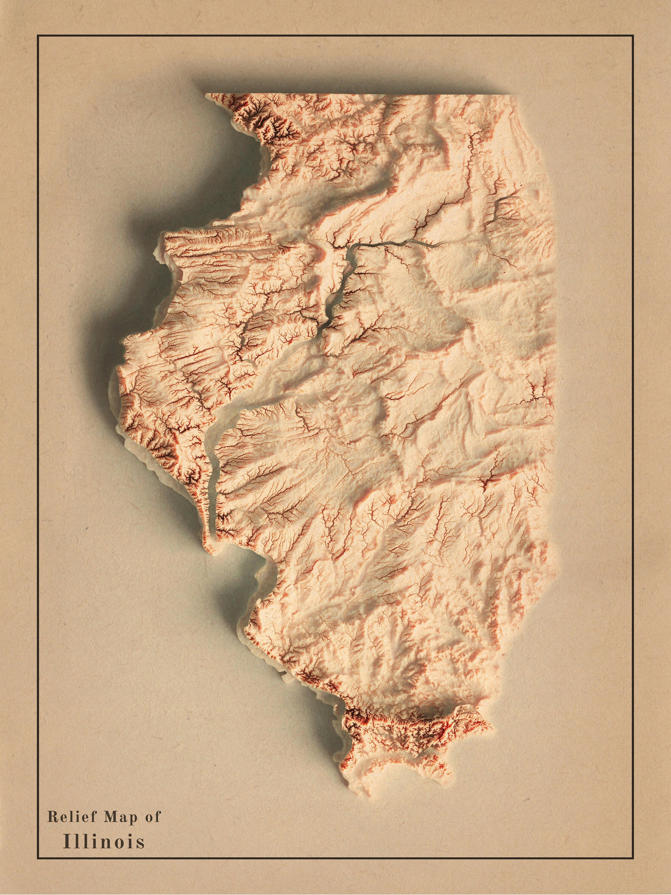 Illinois Map Illinois 2D Relief Map Illinois Minimalist Map - Etsy