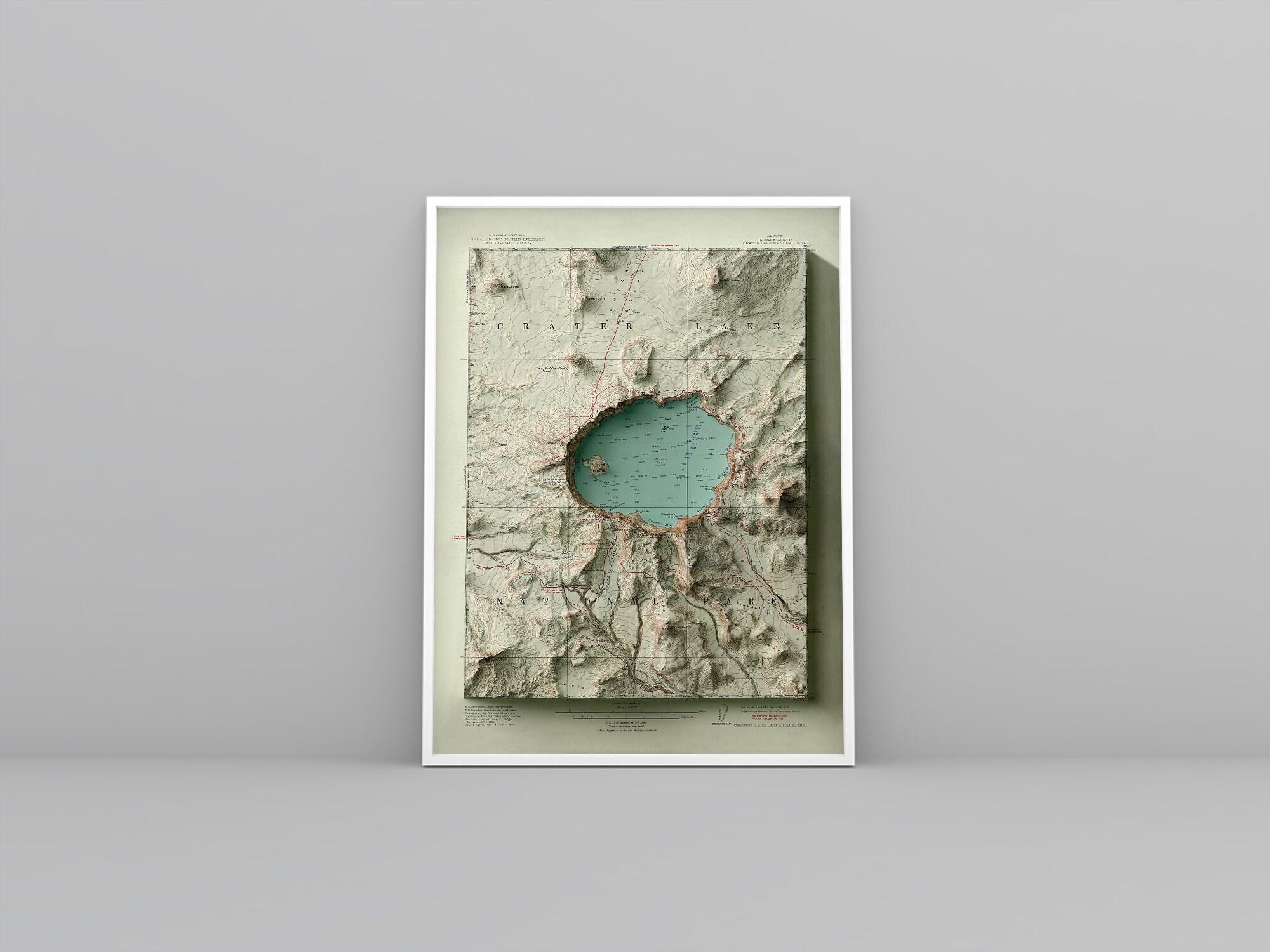 Crater Lake Oregon Map, Crater Lake 2D Relief Map, Crater Lake Vintage ...