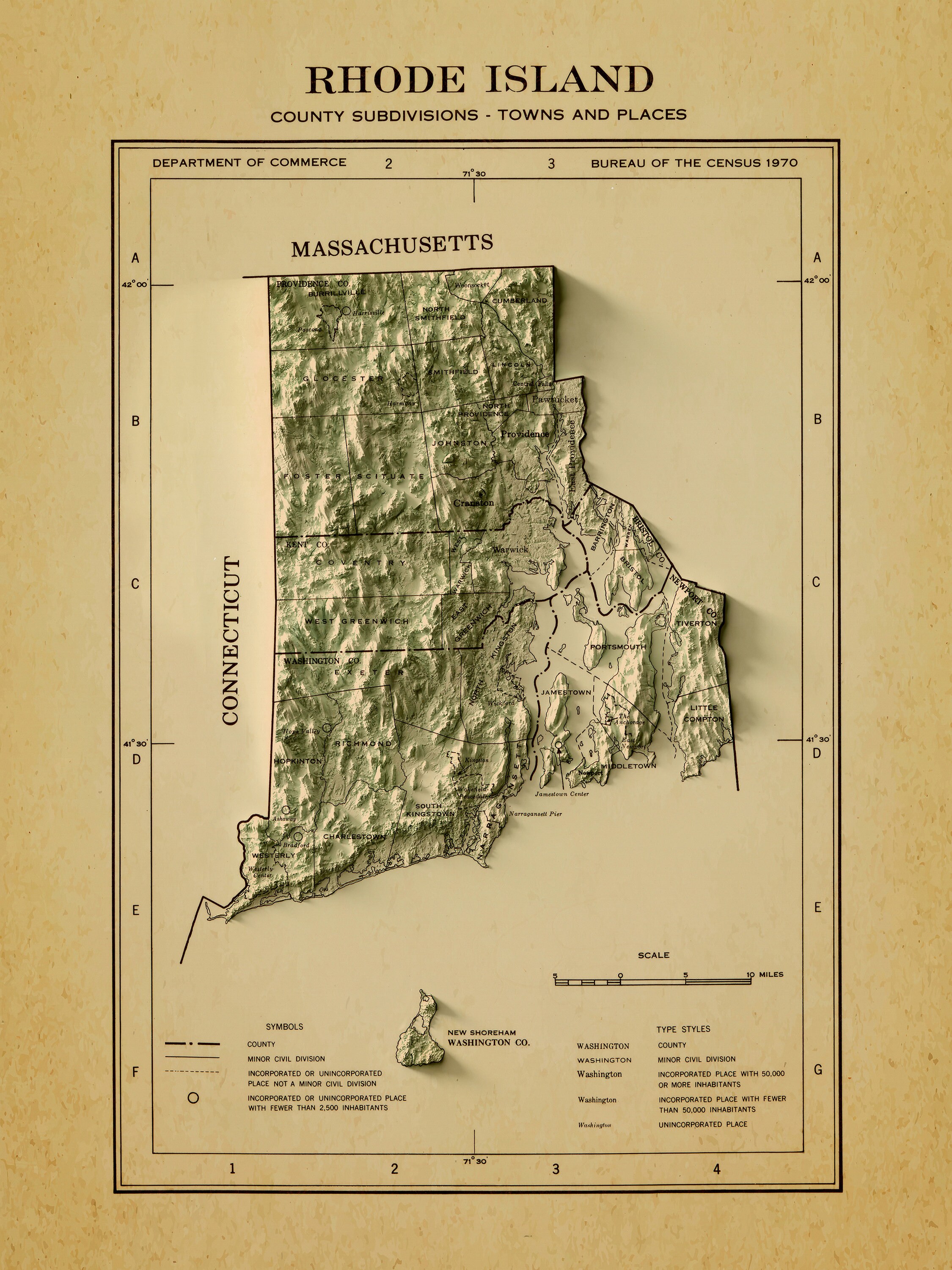 Rhode Island Map Rhode Island 2D Relief Map Rhode Island - Etsy