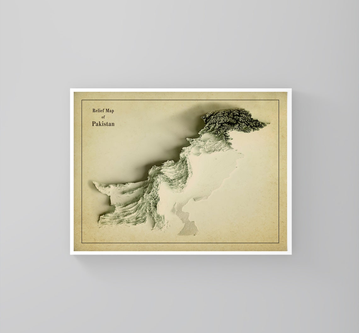 Pakistan Map Pakistan 2D Relief Map Pakistan Print Pakistan - Etsy