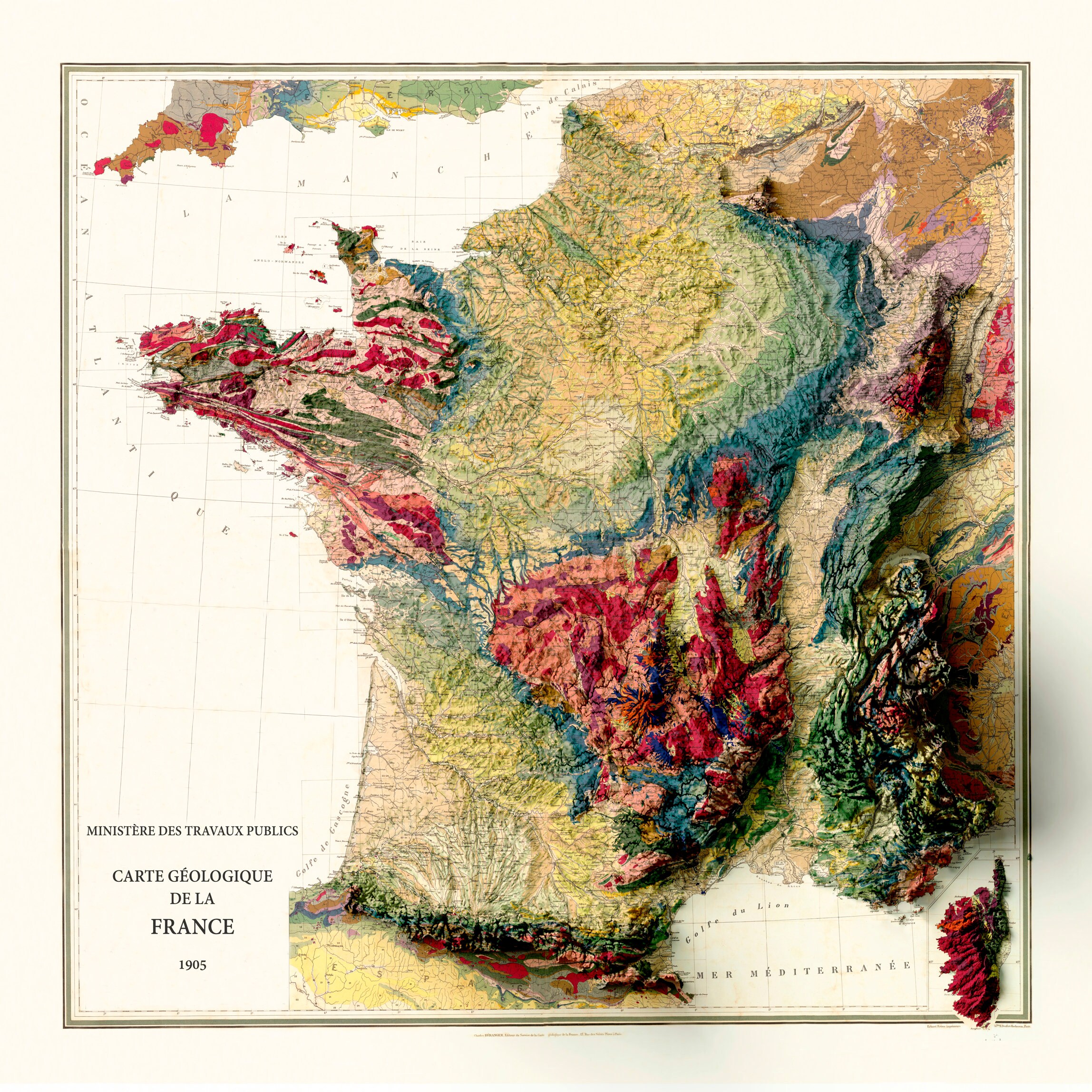 France Map France 2D Relief Map France Vintage Map France - Etsy