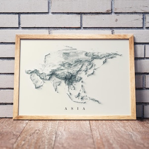 Asia Map, Asia 2D Relief Map, Asia Minimalist Poster Map, Asia Wall Art ...