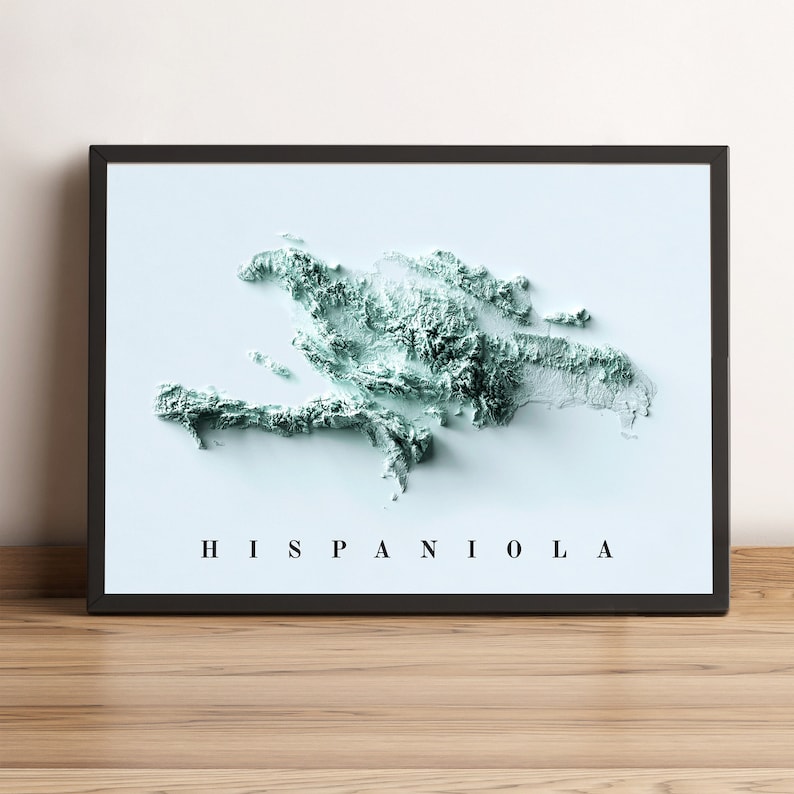Hispaniola Island Map, Hispaniola 2D Relief Map, Haiti Gift Map ...