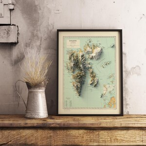Svalbard Map, Svalbard 2D Relief Map, Svalbard Vintage Poster, Svalbard ...