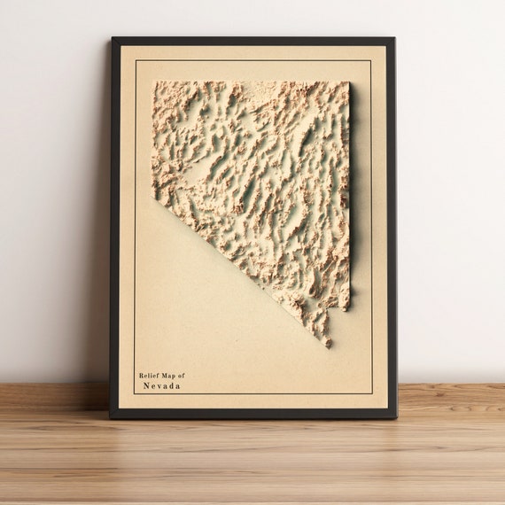 Nevada Map Nevada 2D Relief Map Nevada Print Nevada - Etsy