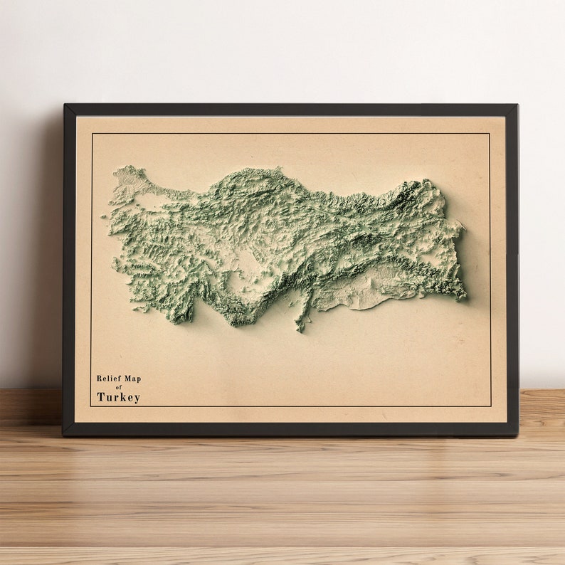 Turkey Map Turkey Shaded 2D Relief Map Turkey Vintage Map - Etsy
