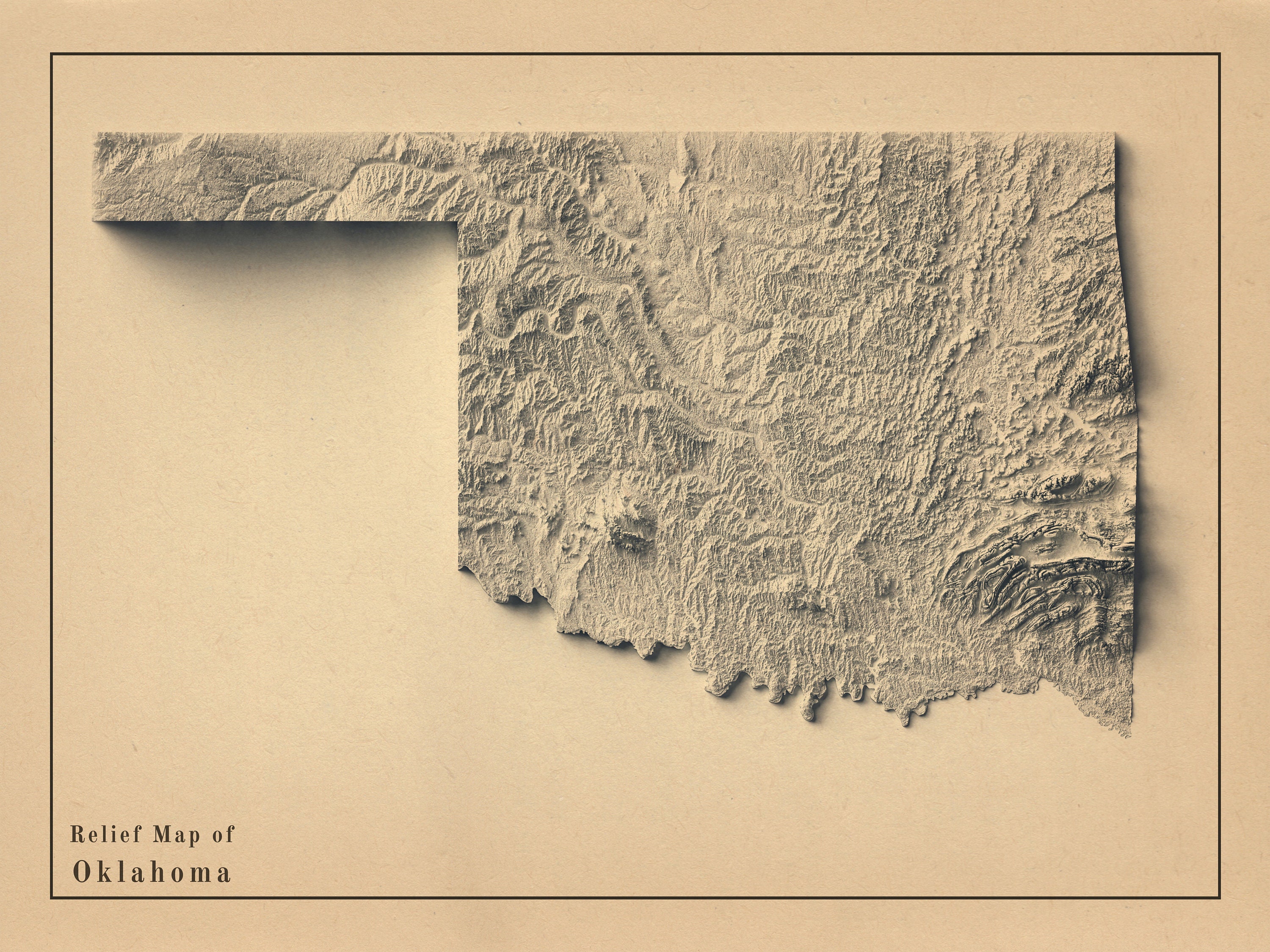Oklahoma Map Oklahoma 2D Relief Map Oklahoma Minimalist Map - Etsy