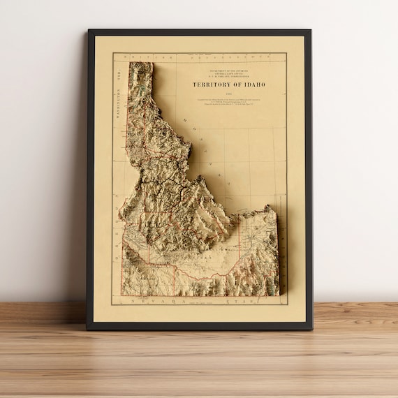 Idaho Map Idaho 2D Relief Map Idaho Print Idaho Vintage - Etsy