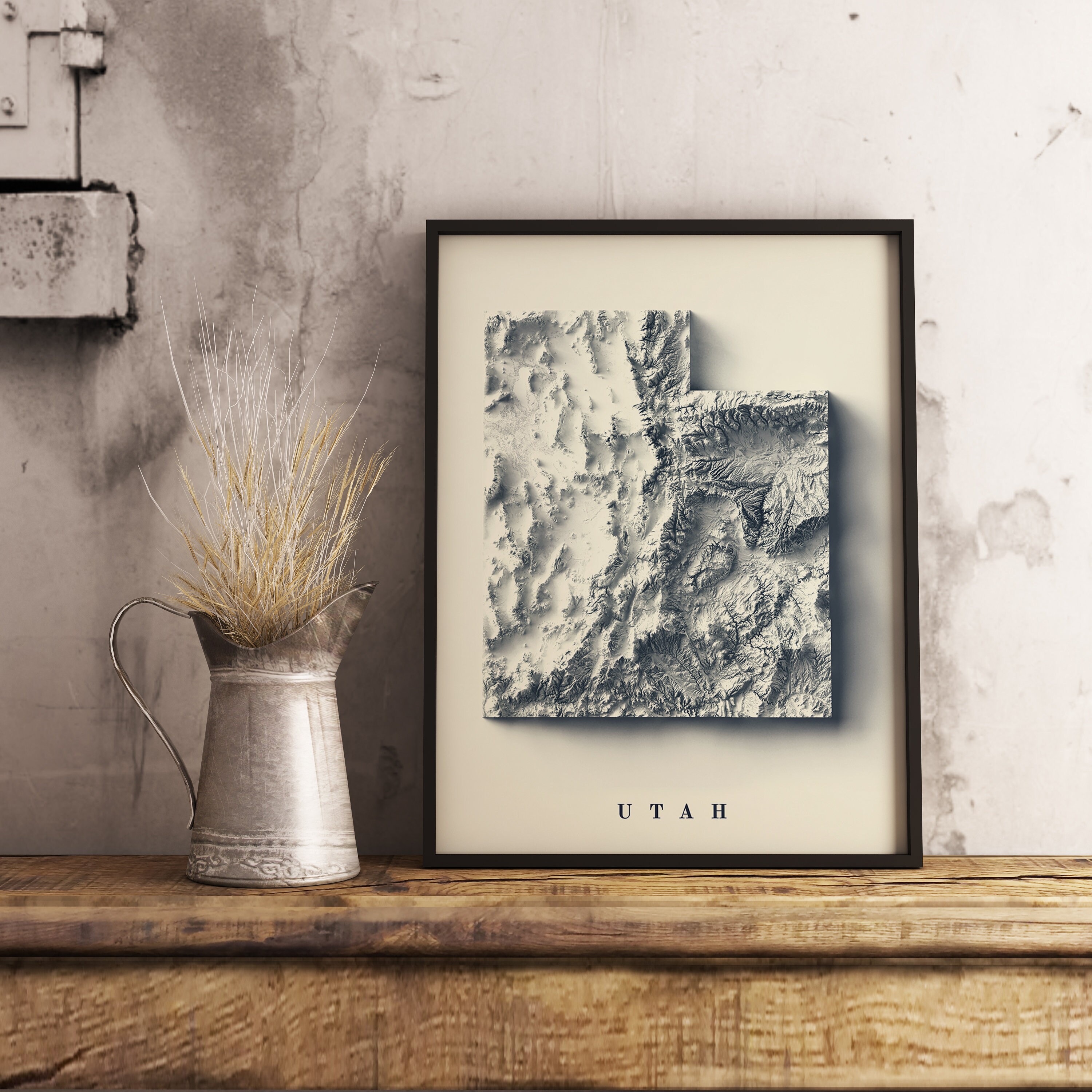 Utah Map, Utah 2D Relief Map, Utah Minimalist Poster, Utah Gift, Utah ...