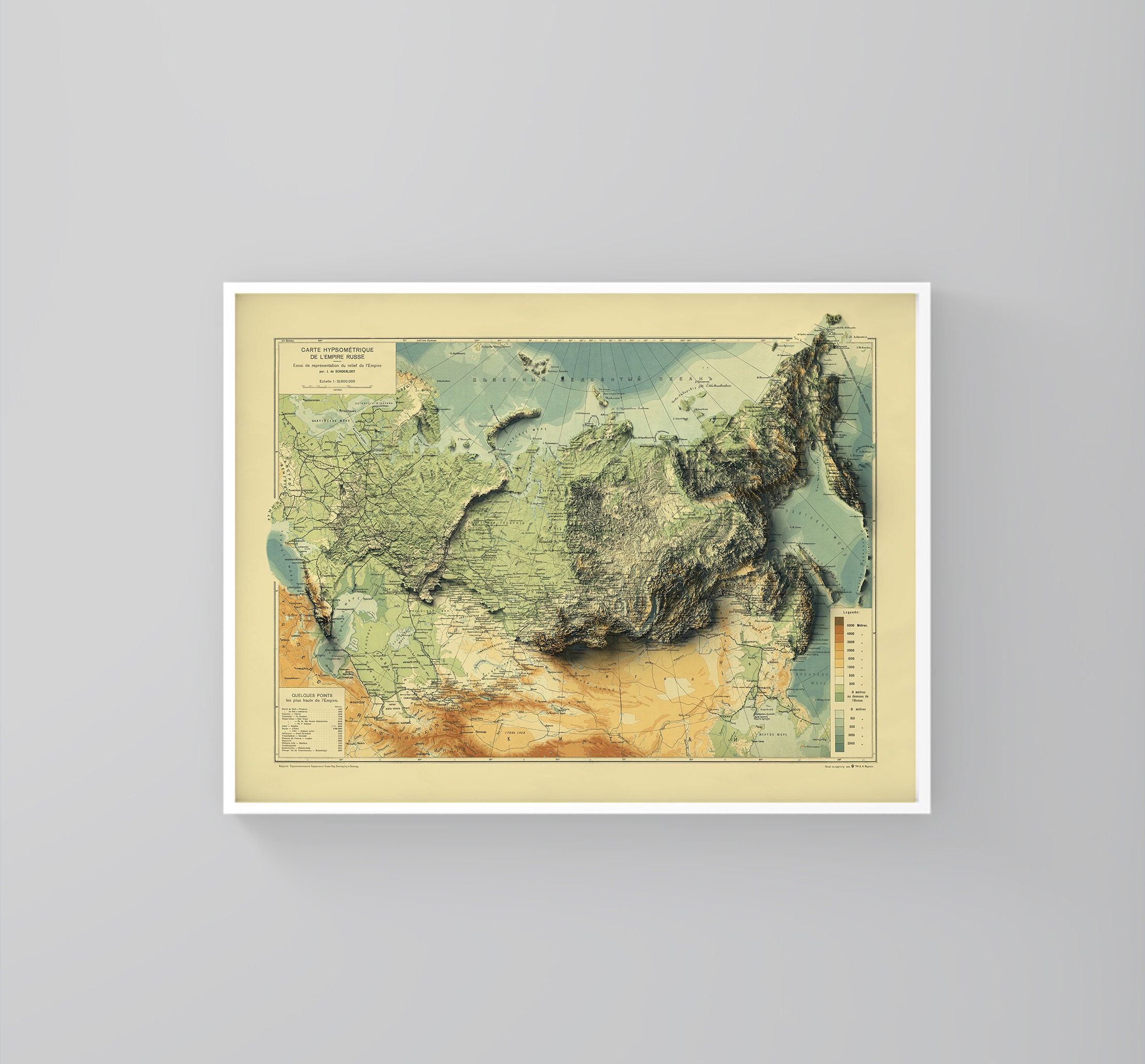 Russia Map Russia 2D Relief Map Russia Vintage Map Russia - Etsy